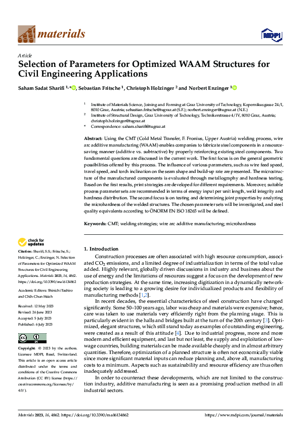 (PDF) Selection of Parameters for Optimized WAAM Structures for Civil ...