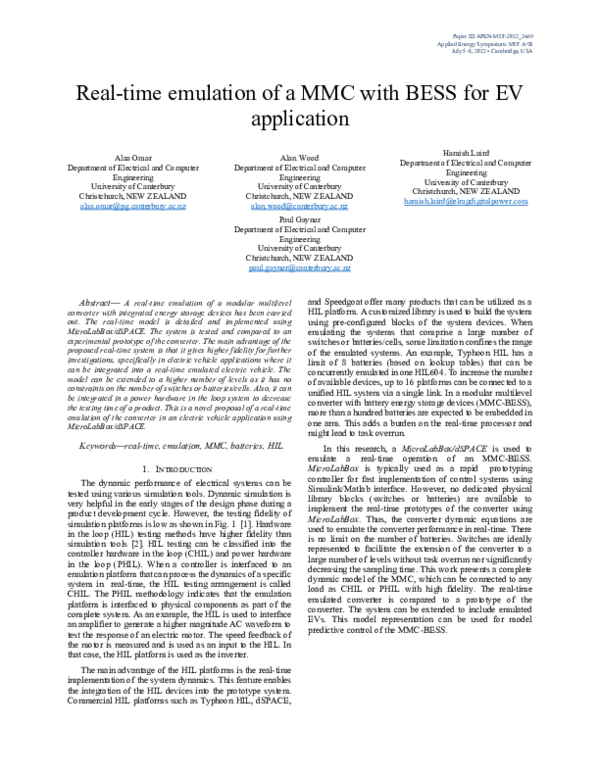 (PDF) Real-Time Emulation of a MMC with BESS for EV Application
