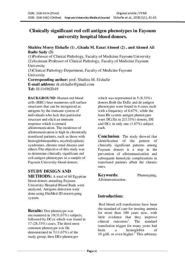 (PDF) Clinically significant red cell antigen phenotypes in Fayoum ...