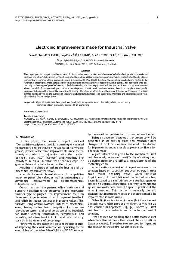 (PDF) Electronic Improvements made for Industrial Valve | Bogdan ...