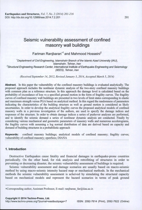 (PDF) Seismic vulnerability assessment of confined masonry buildings based on ESDOF