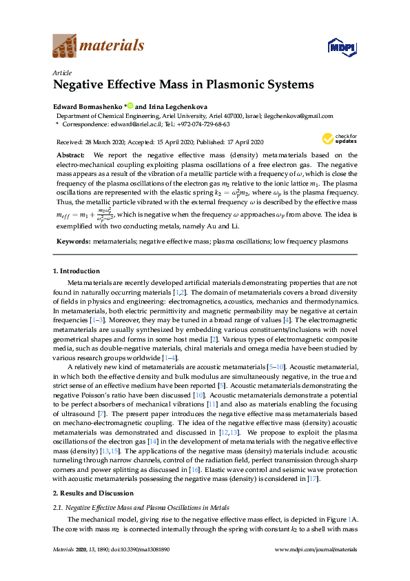 (PDF) Negative Effective Mass in Plasmonic Systems