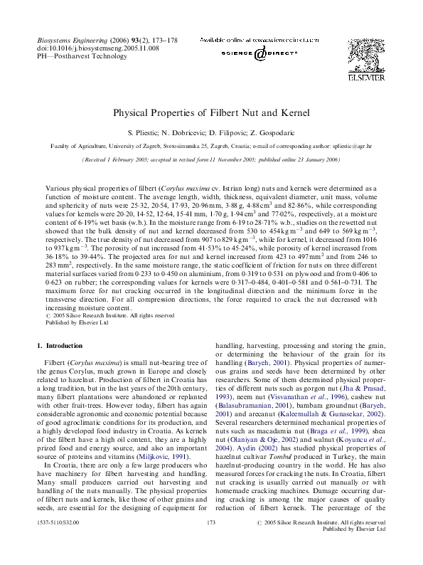 (PDF) Physical Properties of Filbert Nut and Kernel