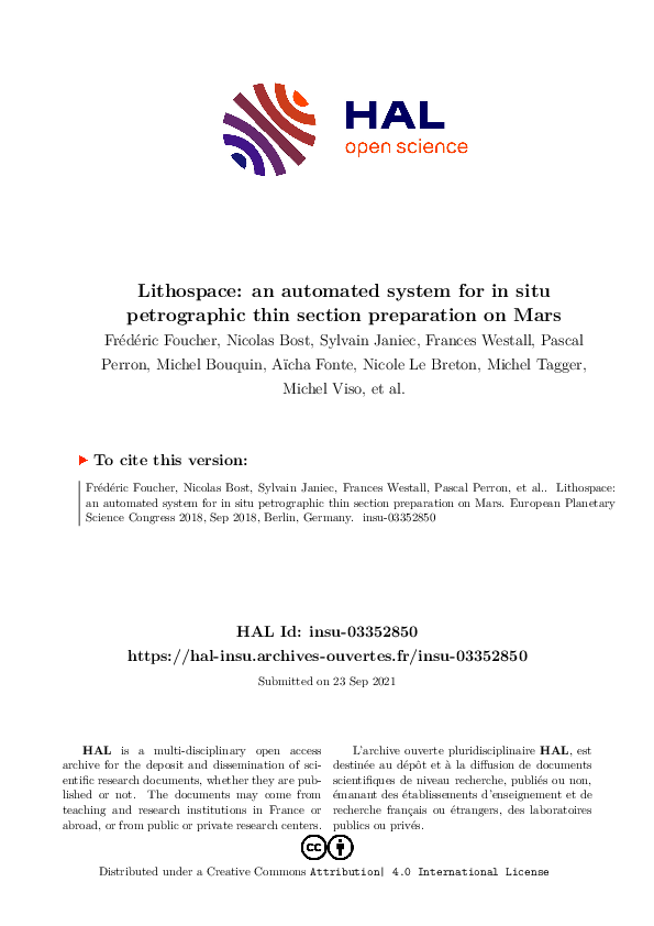 (PDF) LithoSpace: an automated system for in situ petrographic thin section preparation on Mars