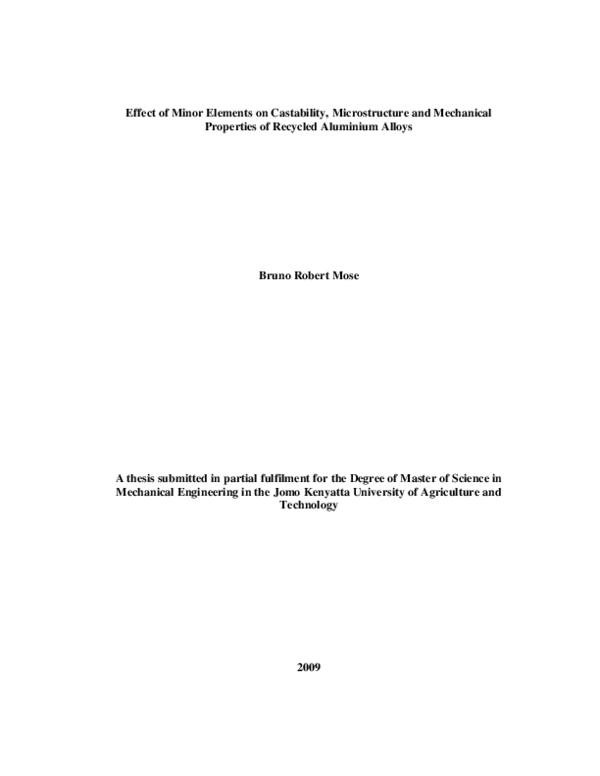 (PDF) Effect of Minor Elements on Castability, Microstructure and Mechanical Properties of ...