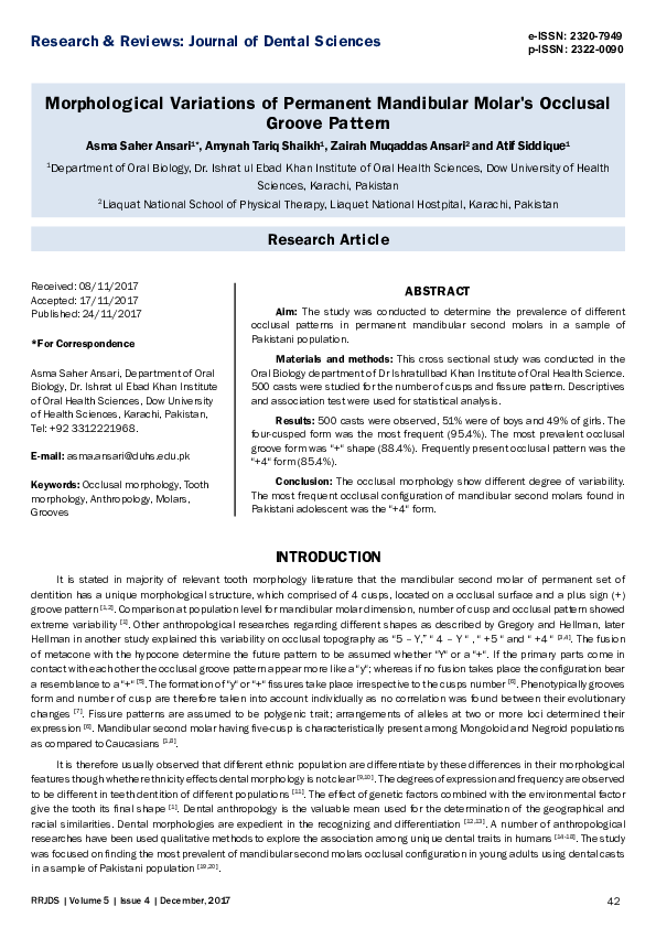 (PDF) Morphological Variations of Permanent Mandibular Molar's Occlusal ...