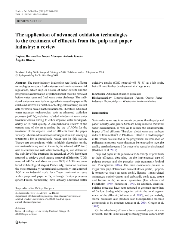 (PDF) The application of advanced oxidation technologies to the ...