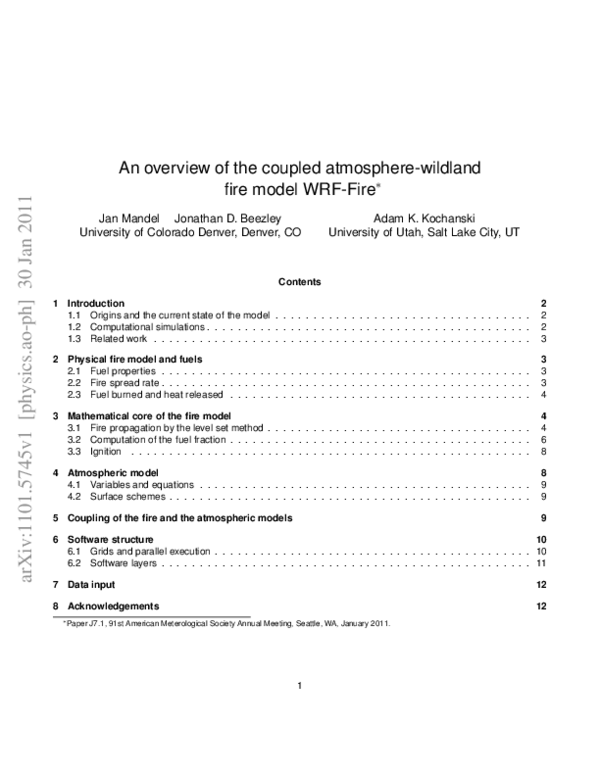(PDF) An overview of the coupled atmosphere-wildland fire model WRF-Fire