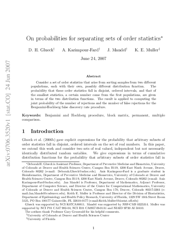 (PDF) On probabilities for separating sets of order statistics