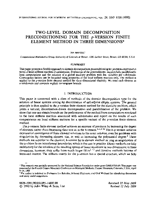 (PDF) Two-level domain decomposition preconditioning for thep-version ...