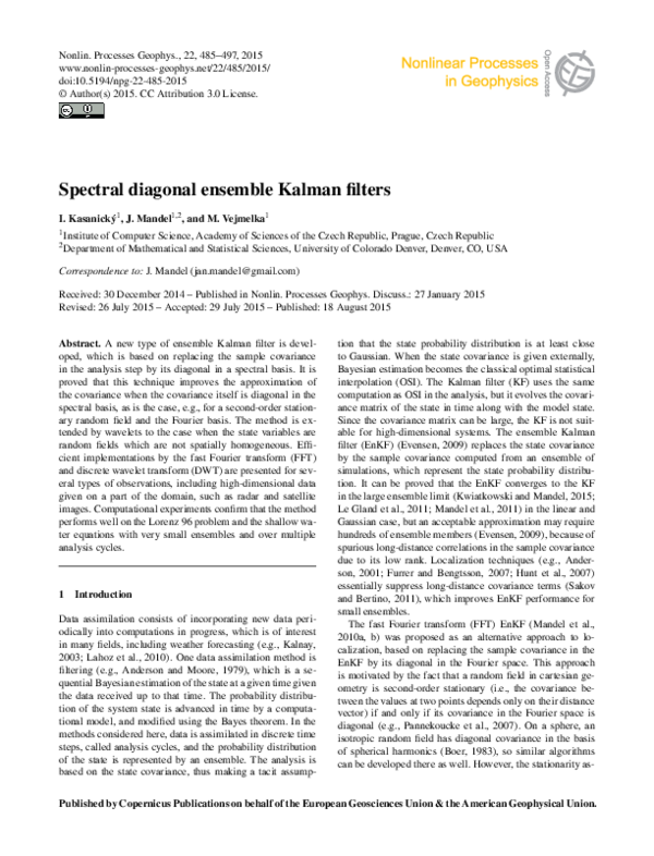 (PDF) Spectral diagonal ensemble Kalman filters