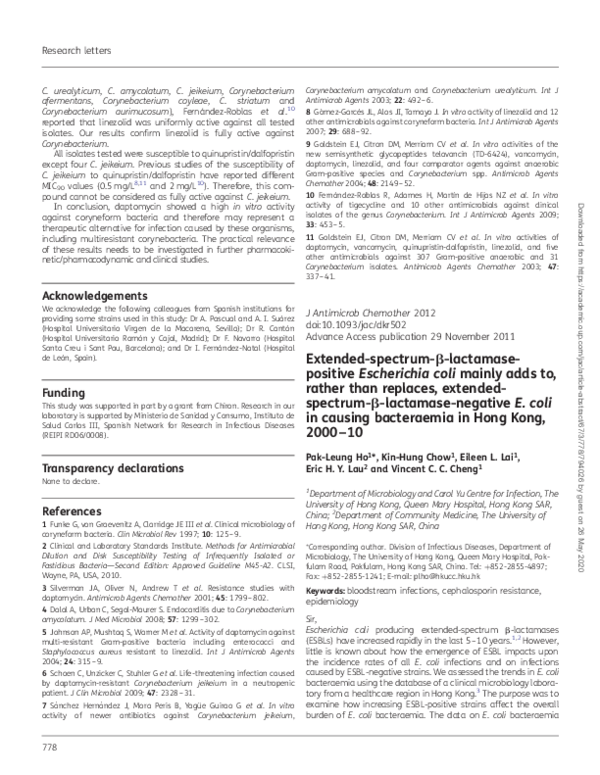 (PDF) Extended-spectrum- -lactamase-positive Escherichia coli mainly ...