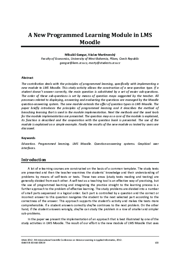 (PDF) A New Programmed Learning Module in LMS Moodle | Mikuláš Gangur ...
