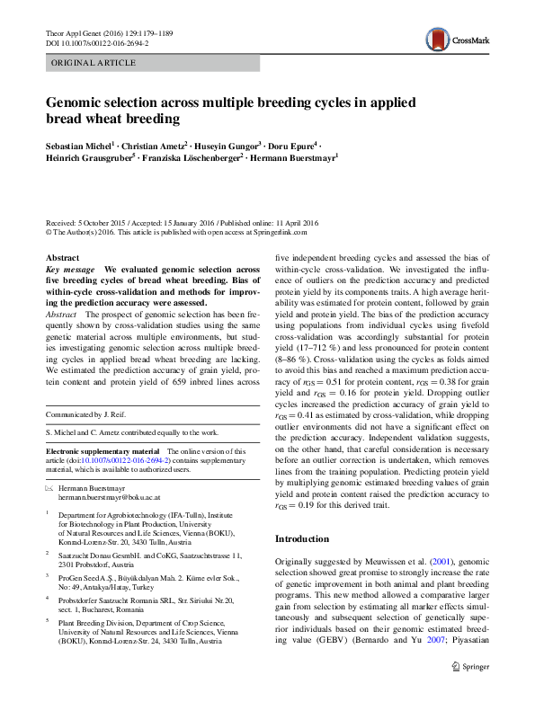 (PDF) Genomic selection across multiple breeding cycles in applied bread wheat breeding