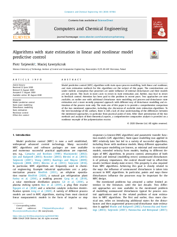 (PDF) Algorithms with state estimation in linear and nonlinear model ...