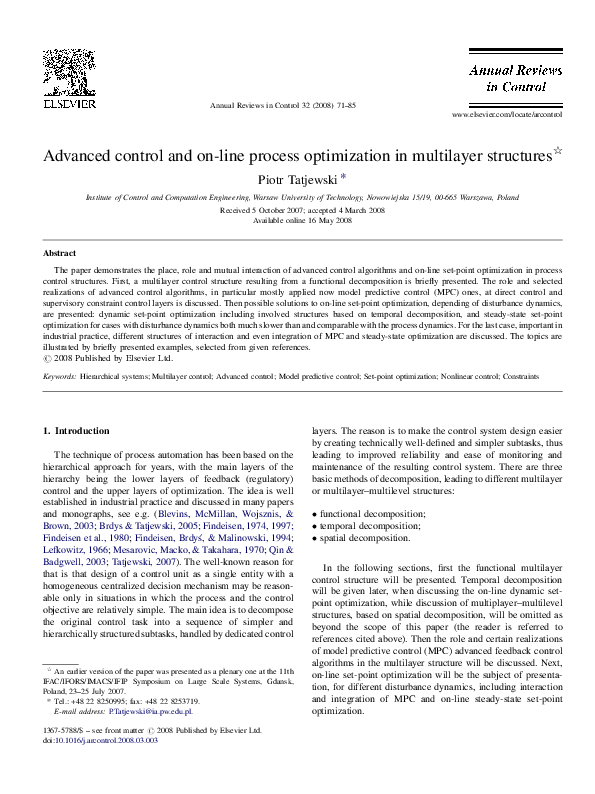 (PDF) Advanced control and on-line process optimization in multilayer ...