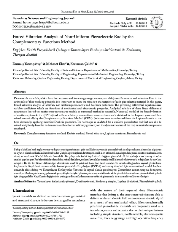 Pdf Forced Vibration Analysis Of Non Uniform Piezoelectric Rods