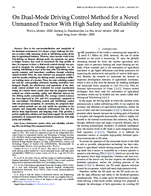 (PDF) On Dual-Mode Driving Control Method for a Novel Unmanned Tractor ...