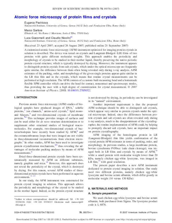 (PDF) Atomic force microscopy of protein films and crystals