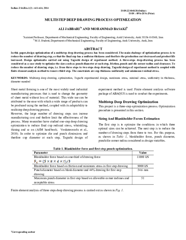(PDF) Multistep Deep Drawing Process Optimization