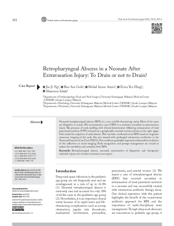 (PDF) Retropharyngeal Abscess in a Neonate After Extravasation Injury ...