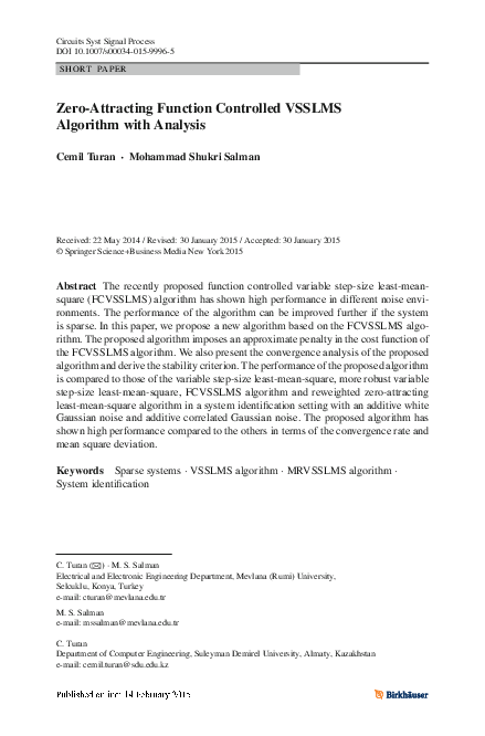 Pdf Zero Attracting Function Controlled Vsslms Algorithm With Analysis
