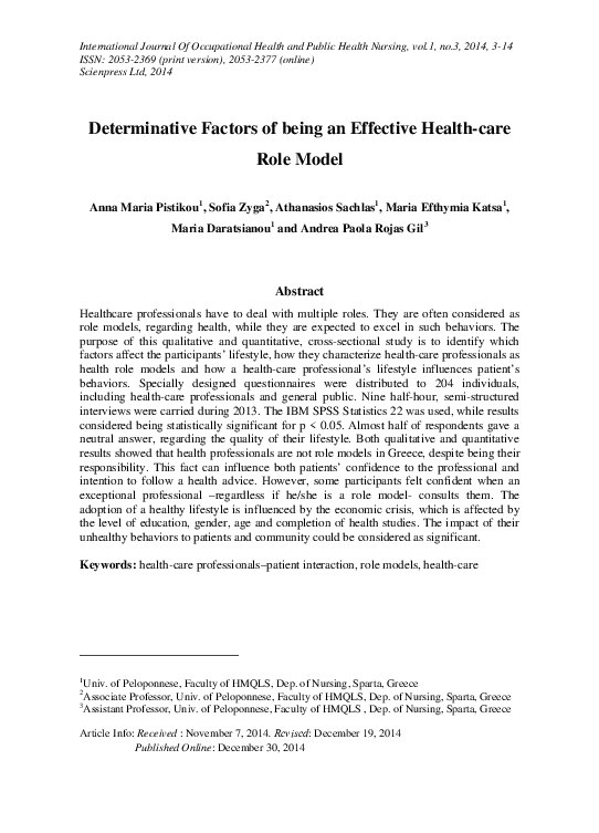 (PDF) Determinative Factors of being an Effective Health-care Role Model