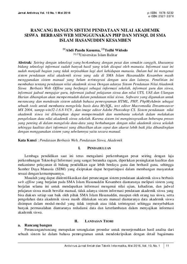 (PDF) Antivirus: Jurnal Ilmiah dan Teknik Informatika