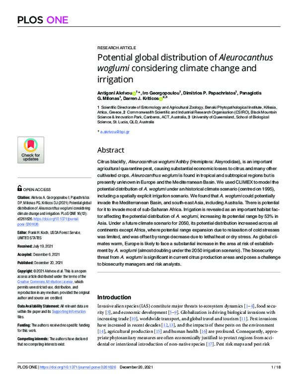 (PDF) Potential global distribution of Aleurocanthus woglumi ... (PDF) Potential global distribution of Aleurocanthus woglumi ...
