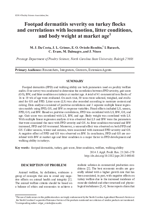 (PDF) Footpad dermatitis severity on turkey flocks and correlations ...