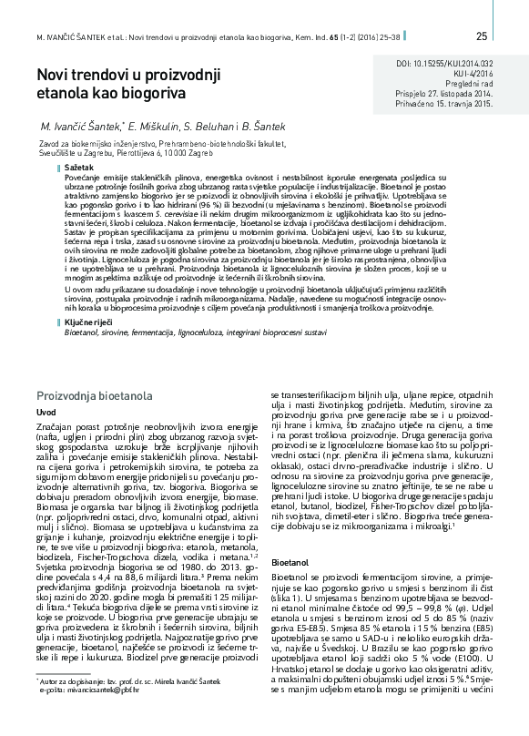 (PDF) Novi trendovi u proizvodnji etanola kao biogoriva