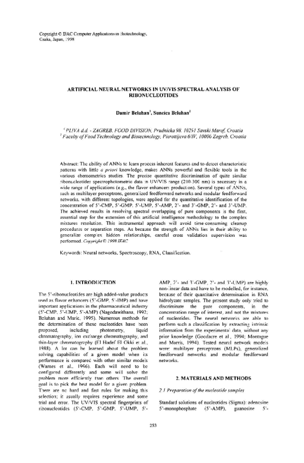 (PDF) Artificial Neural Networks in UV/VIS Spectral Analysis ofRibonucleotides