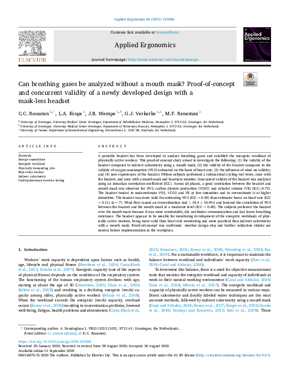 (PDF) Can breathing gases be analyzed without a mouth mask? Proof-of ...