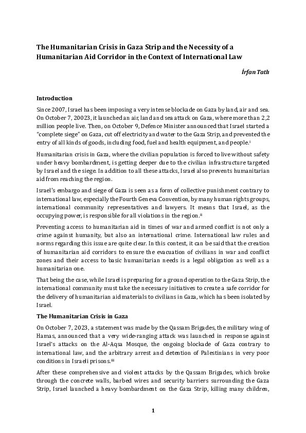 (PDF) The Humanitarian Crisis in Gaza Strip and the Necessity of a ...