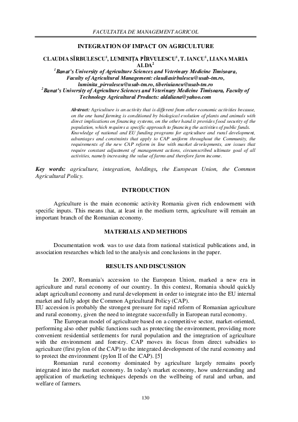 (PDF) Integration of Impact on Agriculture