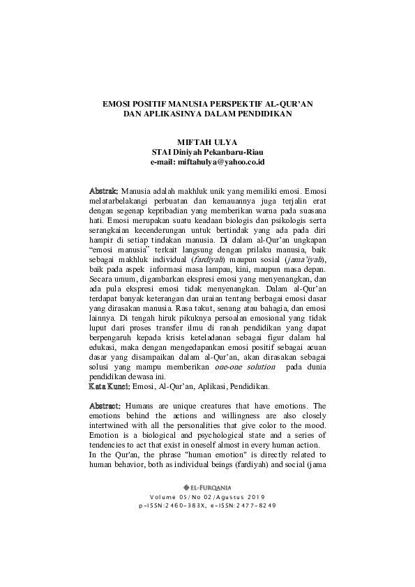 (PDF) Emosi Positif Manusia Perspektif Al-Qur’An Dan Aplikasinya Dalam Pendidikan