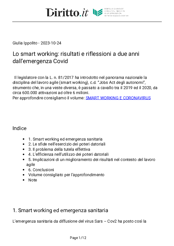(PDF) Lo smartworking: risultati e riflessioni a due anni dall'emergenza Covid