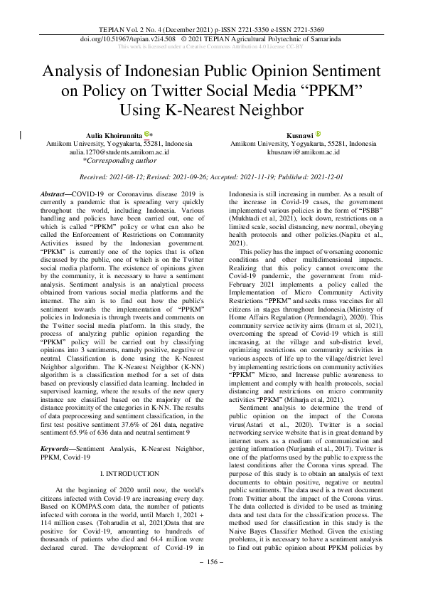 (PDF) Analysis of Indonesian Public Opinion Sentiment on Policy on ...