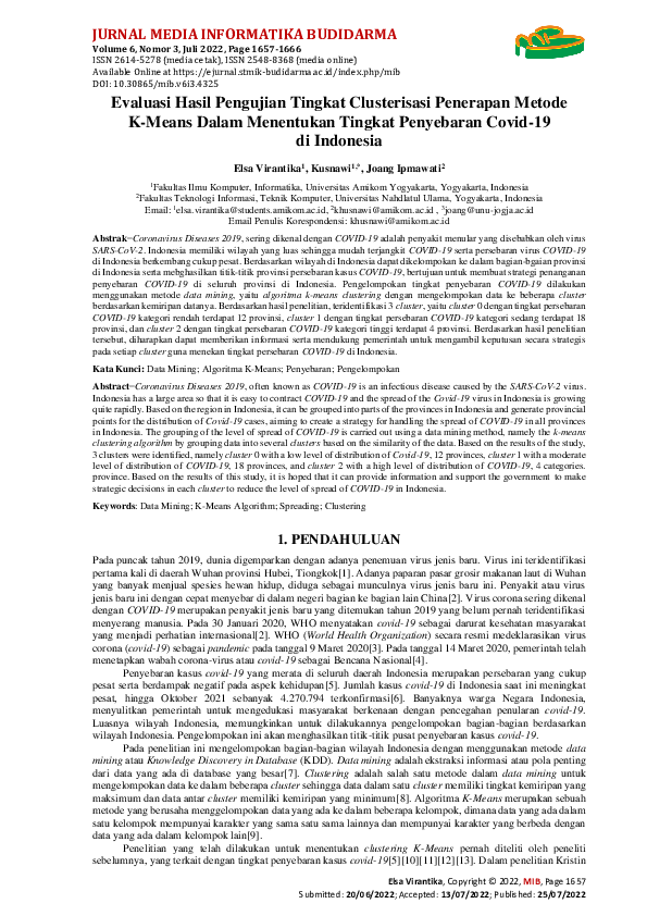 Pdf Evaluasi Hasil Pengujian Tingkat Clusterisasi Penerapan Metode K