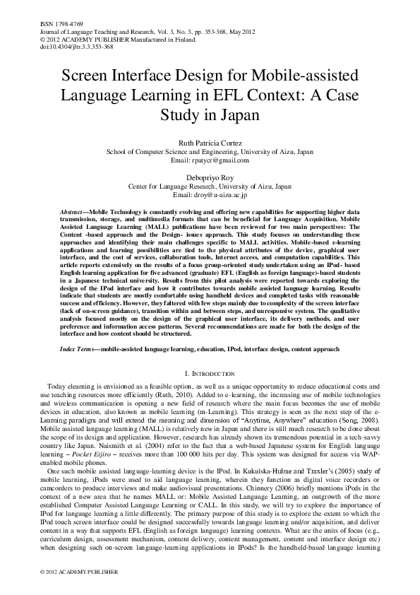 (PDF) Screen Interface Design for Mobile-assisted Language Learning in ...