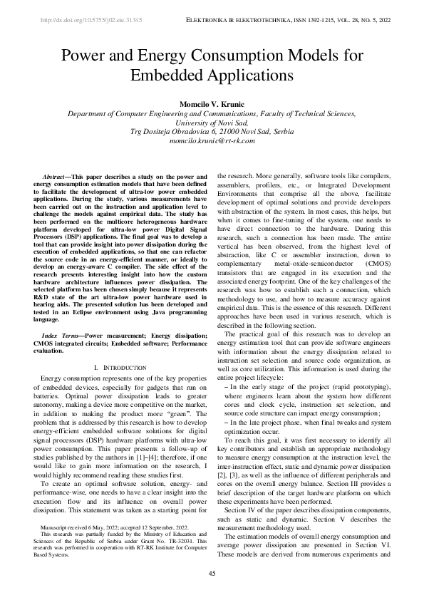 (PDF) Power and Energy Consumption Models for Embedded Applications