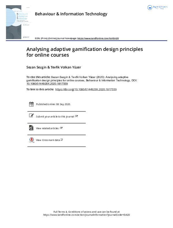 (PDF) Analysing adaptive gamification design principles for online courses