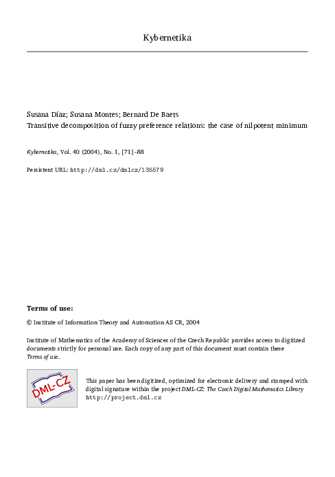 Pdf Transitive Decomposition Of Fuzzy Preference Relations The Case Of Nilpotent Minimum