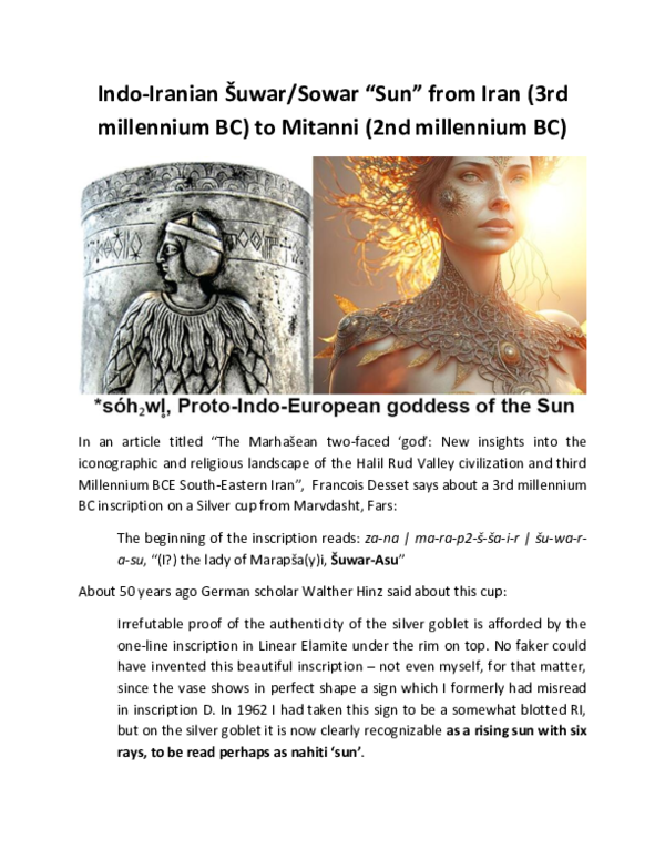 (PDF) Indo-Iranian Šuwar/Sowar "Sun" from Iran (3rd millennium BC) to ...