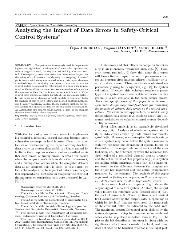(PDF) Analyzing the Impact of Data Errors in Safety-Critical Control ...