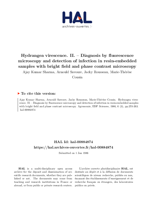 (PDF) Hydrangea virescence. II. — Diagnosis by fluorescence microscopy ...