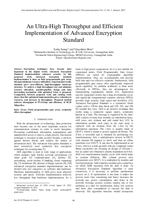 (PDF) An Ultra-High Throughput and Efficient Implementation of Advanced Encryption Standard