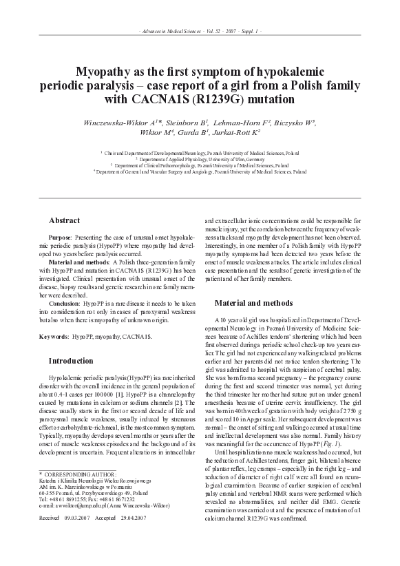 (PDF) Myopathy as the first symptom of hypokalemic periodic paralysis ...