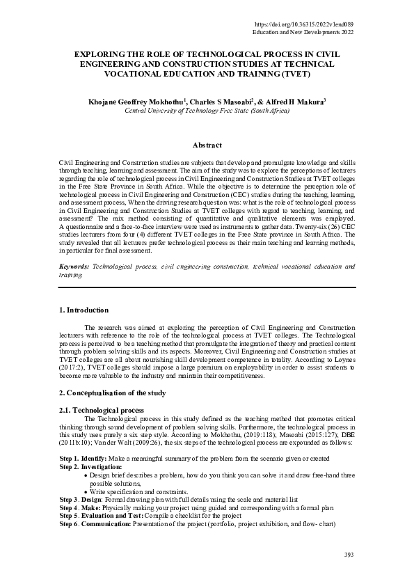 (PDF) Exploring the Role of Technological Process in Civil Engineering and Construction Studies ...