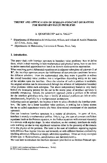 Pdf Theory And Application Of Steklov Poincaré Operators For Boundary Value Problems
